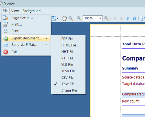 How to export to a different format in the data comparison report (4311325)