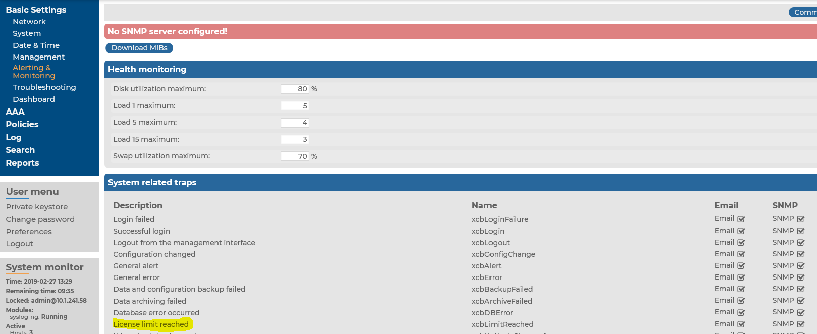 Logs are not arriving at SSB. In the log file "Number of licensed ...