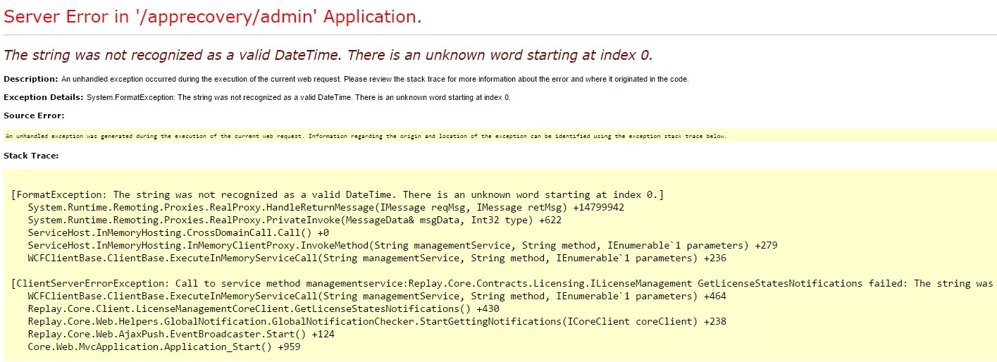Core Ui Fails To Load With Error The String Was Not Recognized As A Valid Date Time Unknown