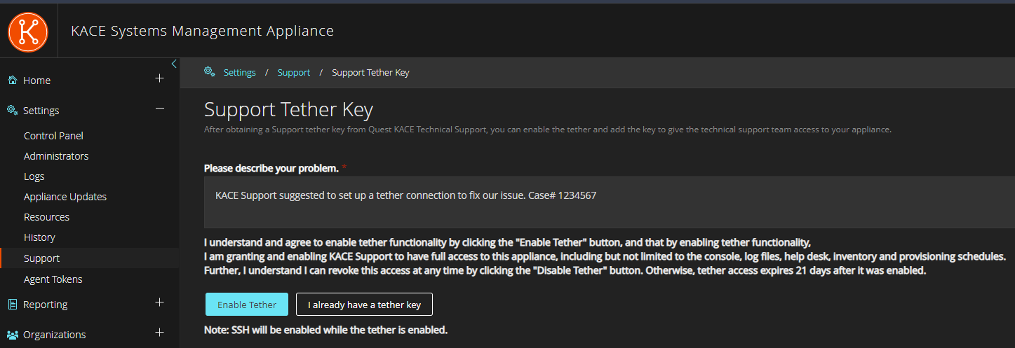 How to use the One-Click Tether on KACE Systems Management Appliance ...