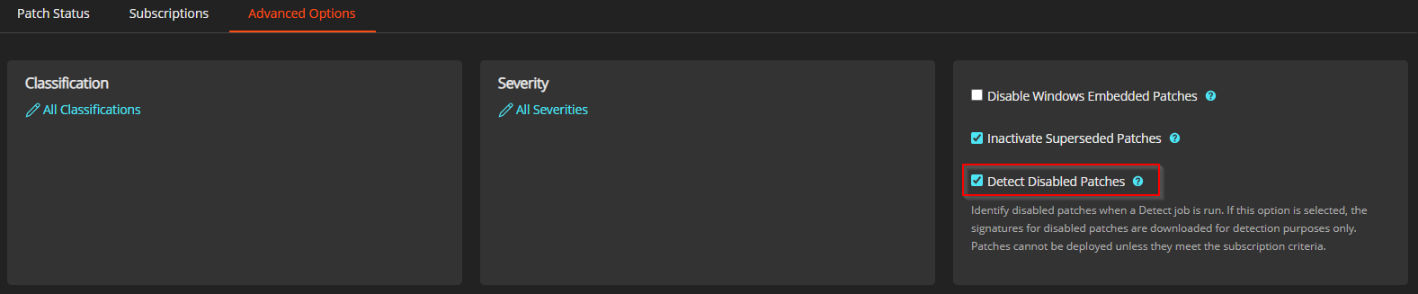 Configuring KACE SMA Patch Subscription options (4284511)