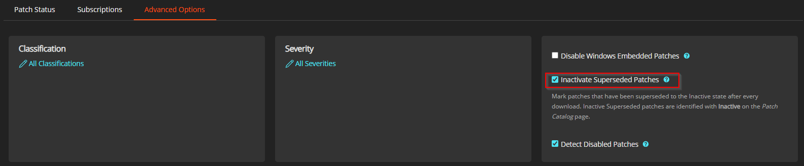 Configuring KACE SMA Patch Subscription options (4284511)