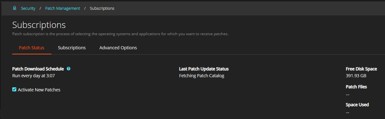 Configuring KACE SMA Patch Subscription options (4284511)