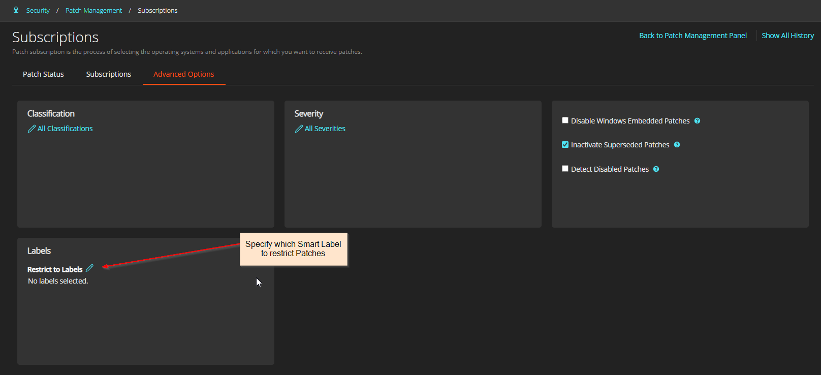 Configuring KACE SMA Patch Subscription options (4284511)