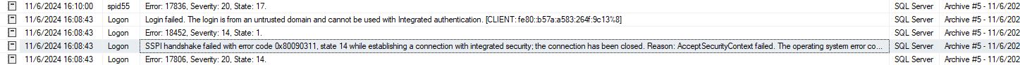 "Login failed. The login is from an untrusted domain..." errors (4295150)