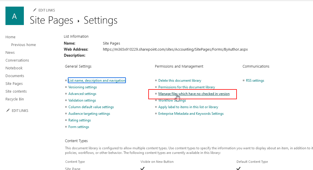 SharePoint: LIst includes X files which have no checked in version (4376144)