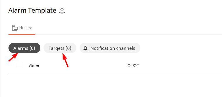 Alarm templates do not show any alarms or targets (4376174)