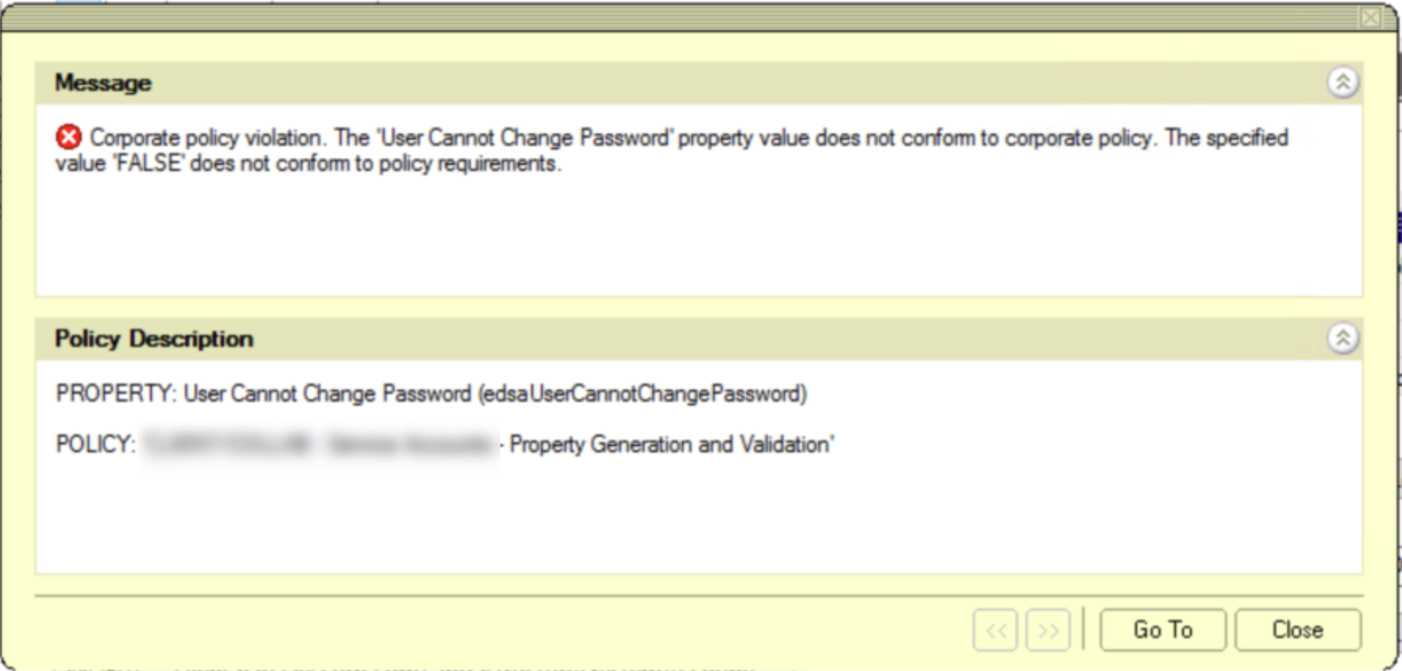Misleading message when operation is blocked by ARS policy (4374463)