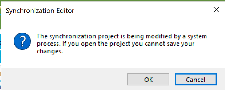 Error: The synchronization project is being modified by a system ...