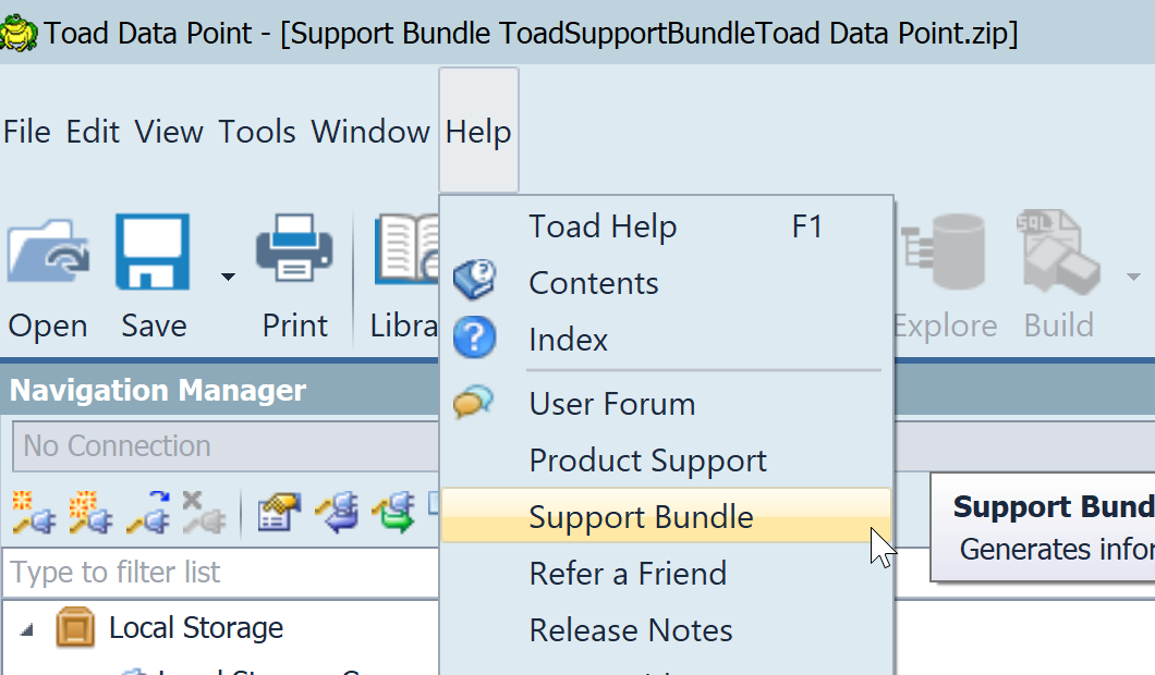 How to Generate a Support Bundle File in Toad Data Point (4380480)