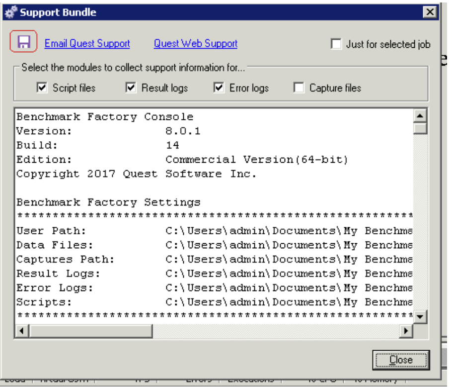 How to Generate a Support Bundle File in Benchmark Factory for Database (4380483)
