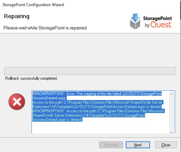 Repair wizard error access denied to path (4381201)