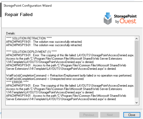 Repair wizard error access denied to path (4381201)