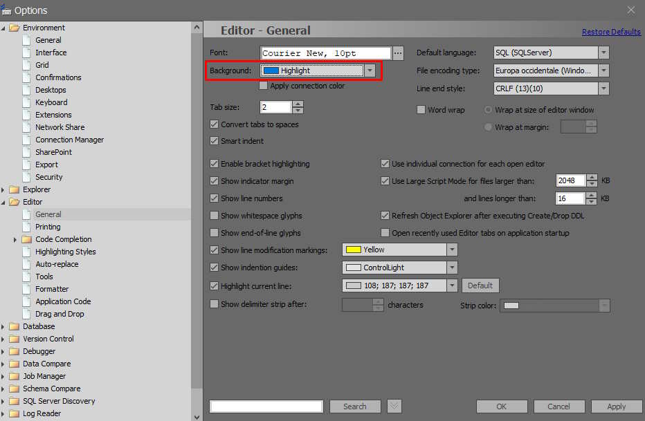 Background color not changing in Toad for SQL Server 2025 R1. (4381963)