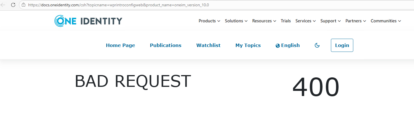 When clicking the ? icon and selecting Documentation a Bad Request 400 ...